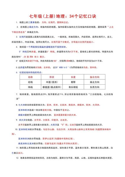 七年级上册地理知识点有哪些_如何高效记忆-第2张图片-山城妙识 七年级上册地理知识点有哪些_如何高效记忆-第2张图片-山城妙识