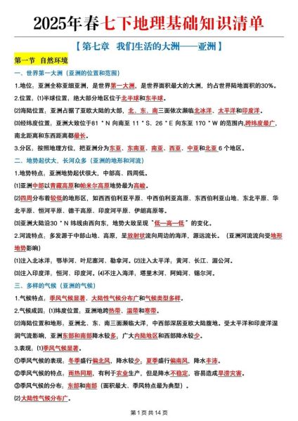 七年级下册地理知识点总结_如何高效记忆-第2张图片-山城妙识 七年级下册地理知识点总结_如何高效记忆-第2张图片-山城妙识